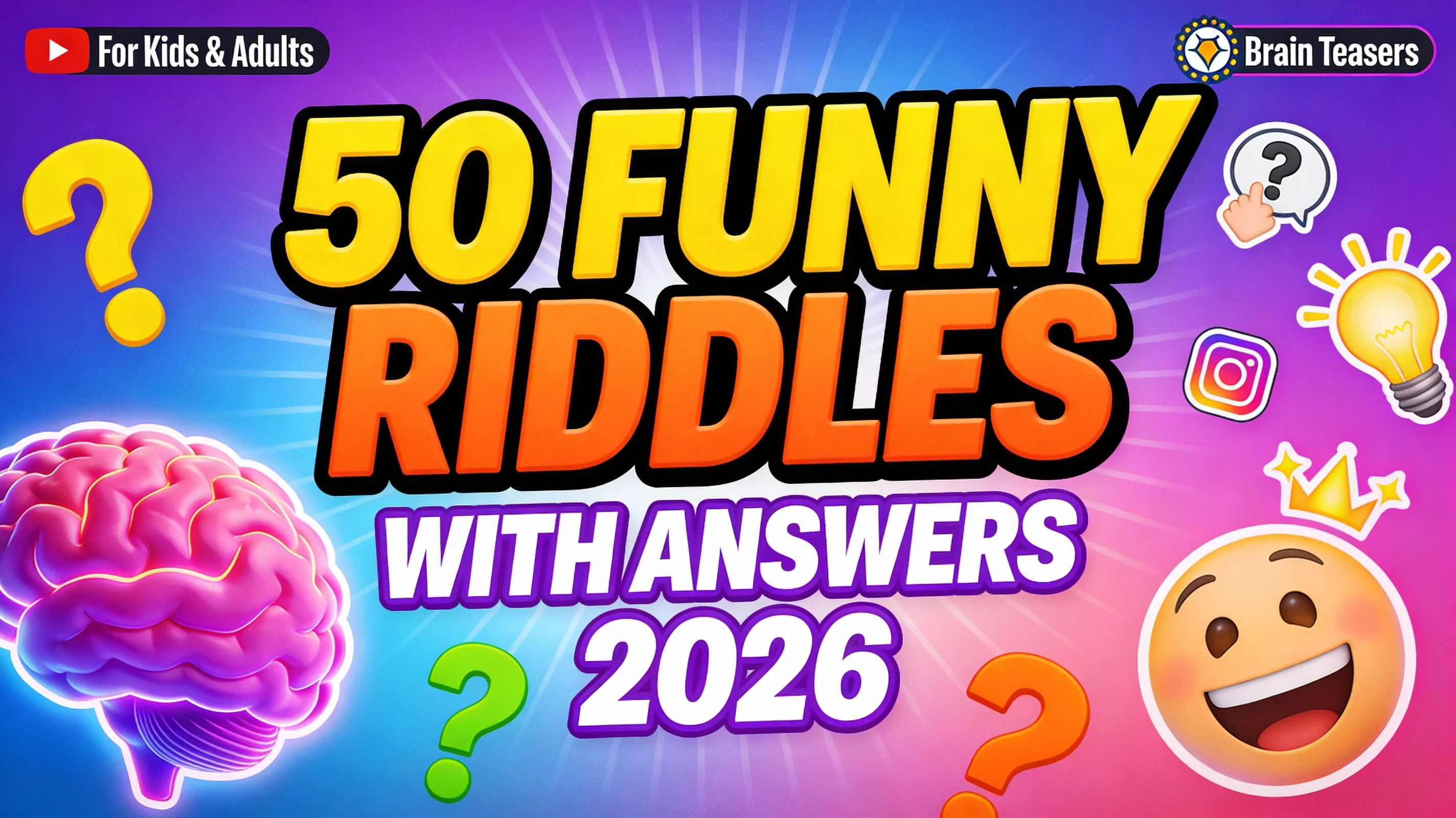 50 Funny Riddles With Answers 2026 - Brain Teasers for Kids & Adults